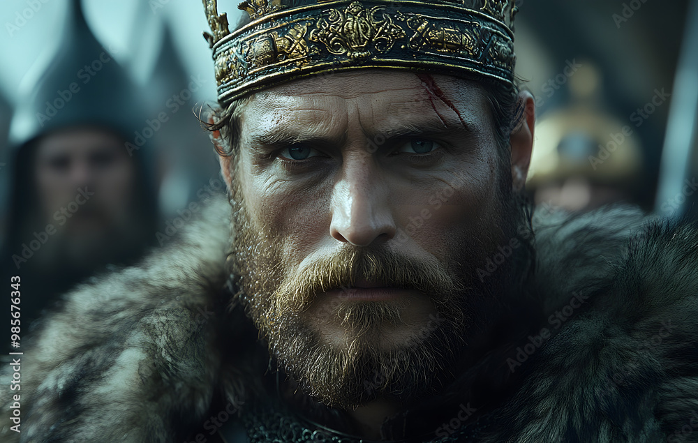 A Cinematic Shot of King Henry I Depicted with Long Hair and Regal ...