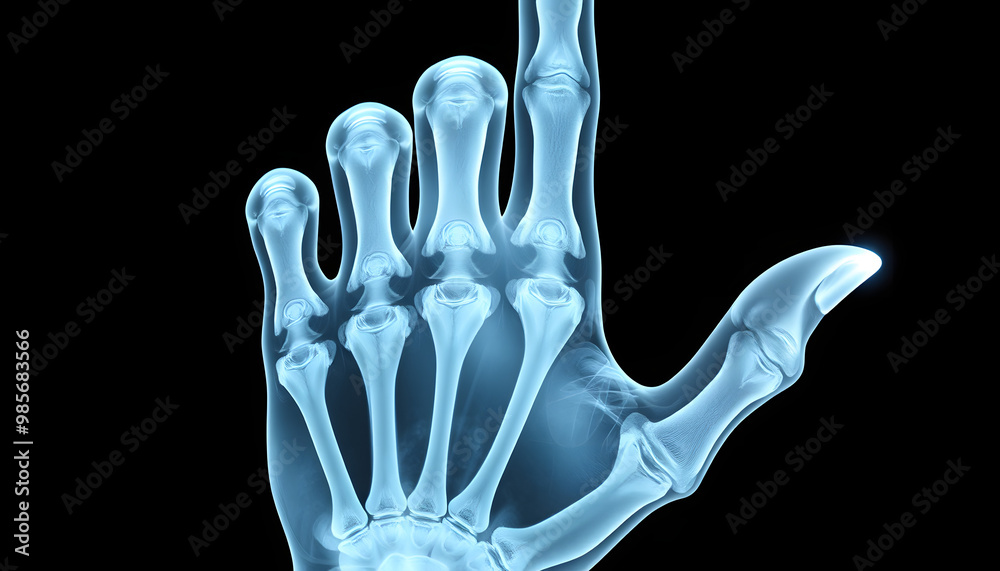 Hand sign x-ray of a flipped finger / middle finger sign isolated with ...