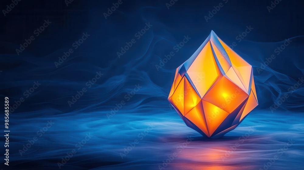 Strange, unreal creature made of floating geometric shapes, glowing ...