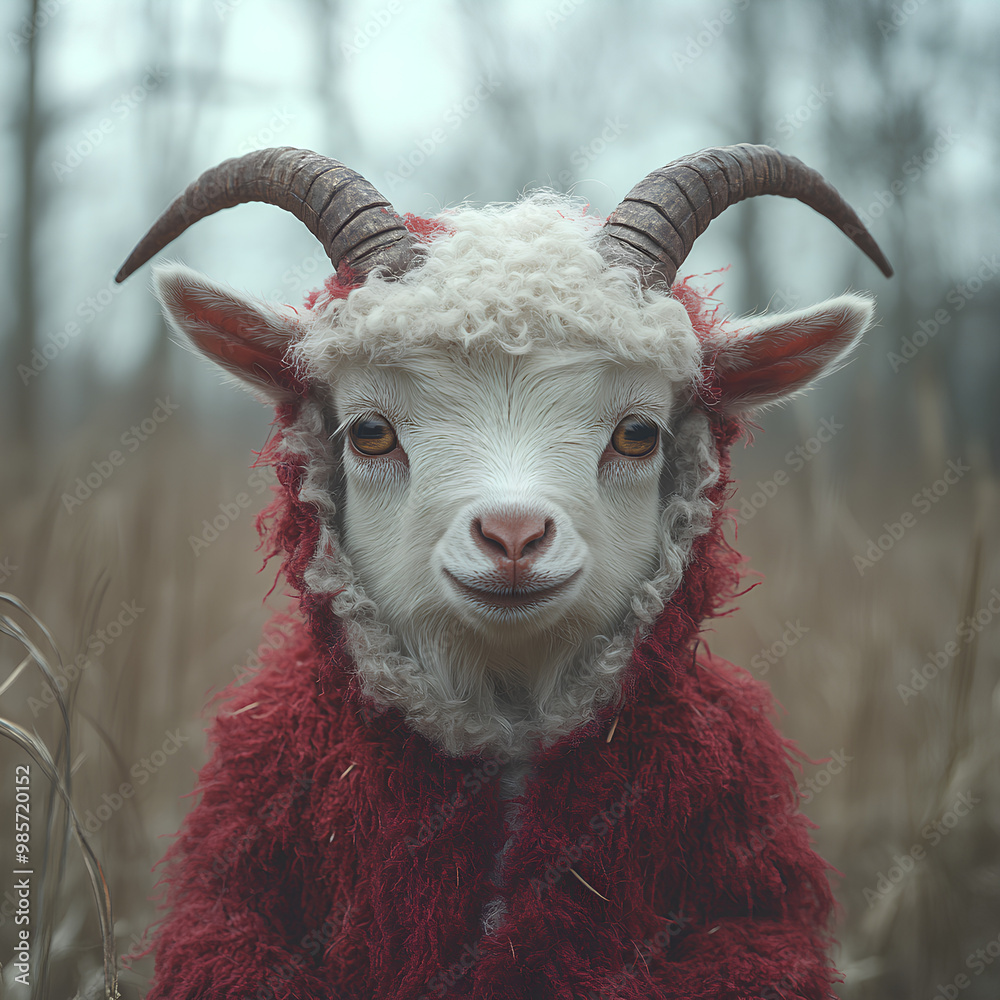 Goat in a devil costume with tiny horns and a pitchfork, [devil goat ...