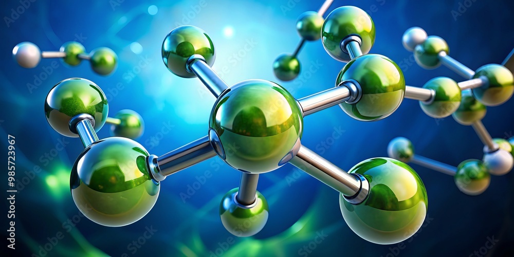 Molecular structure rendered in 3D, depicting chlorine gas formed by ...
