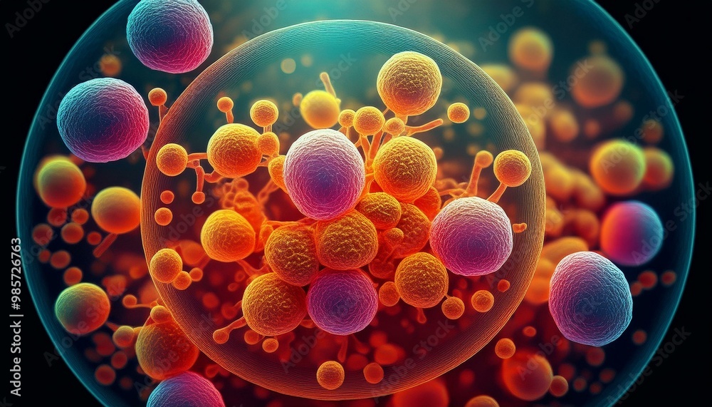 Staphylococcus Aureus Cluster Of Spherical Bacteria Magnified Under A