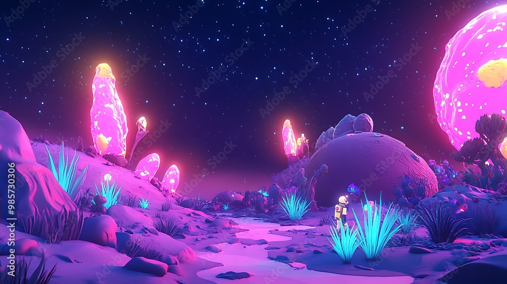 4D cartoon-style space adventure with astronauts exploring an alien ...