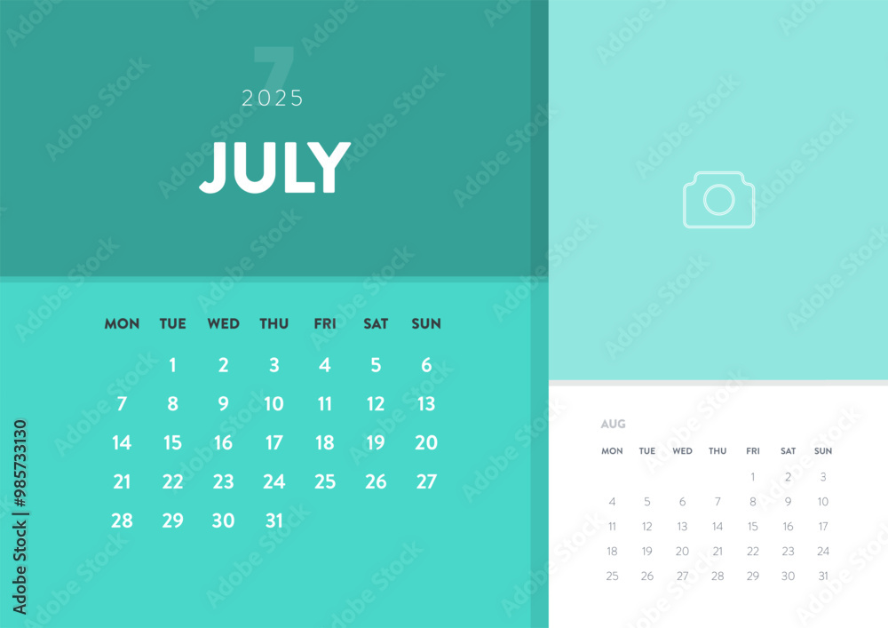 Calendar July 2025 template vector. Desk, wall calender for print ...