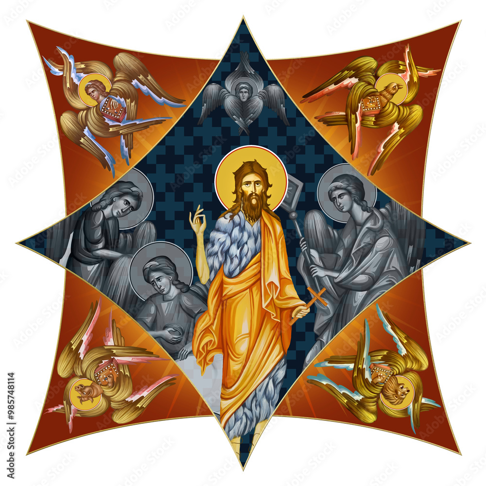 John Baptist on cross dome with 4 apostles, angels and seraphim ...
