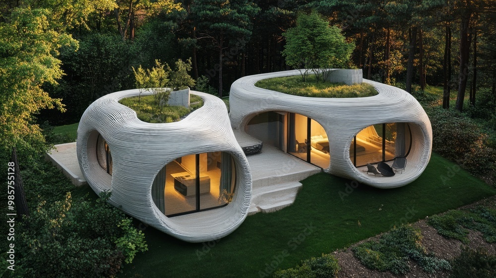 A futuristic 3D-printed home, a modern 3D-printed home, sustainable 3D ...