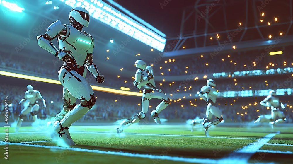 Futuristic sports robots competing in a high-tech virtual sports ...