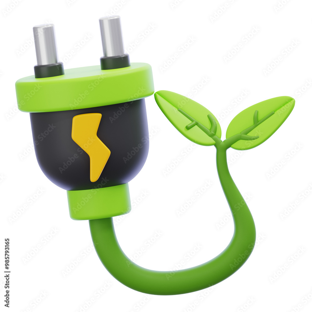 Green electrical plug icon with lightning symbol. 3d illustration ...