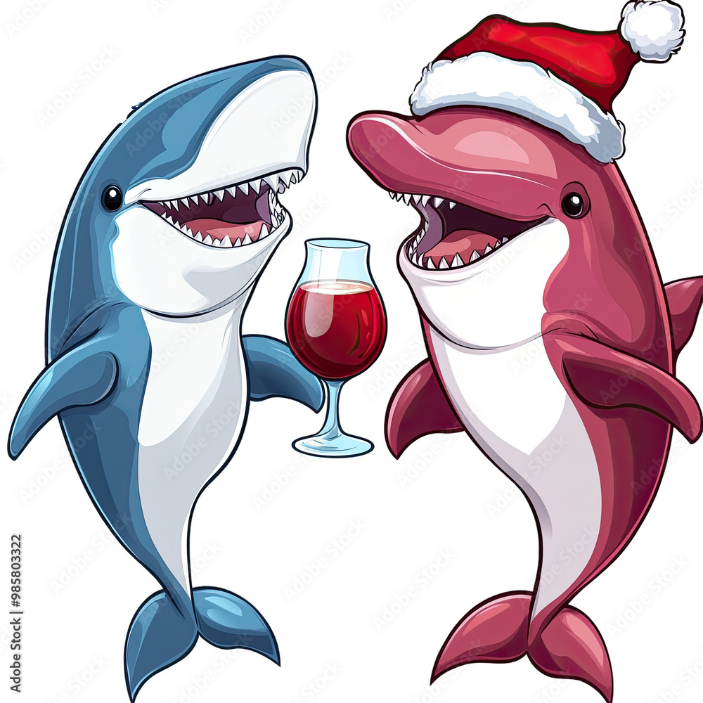 Toasting Shark and Dolphin Pairs in a Happy Holidays Cartoon Vector ...
