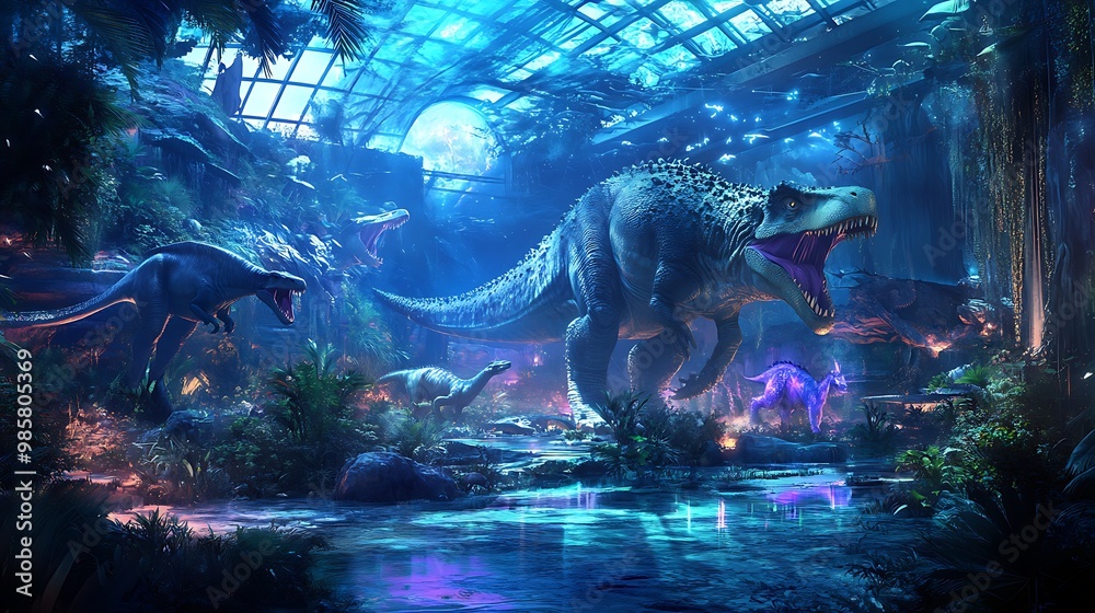 A futuristic 4D zoo with prehistoric animals, magical creatures, and ...