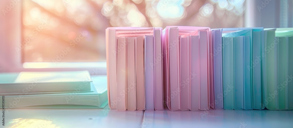 Stacked Colorful Pastel Books Arranged in a Modern Workspace Setting ...
