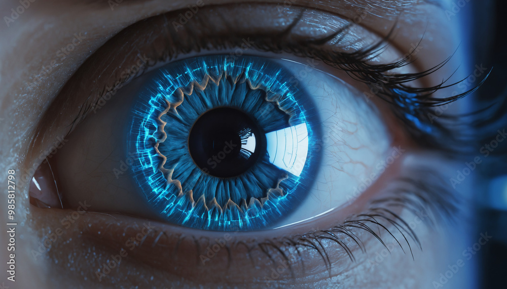 Digital Eye: A close-up of a human eye with a mesmerizing digital ...