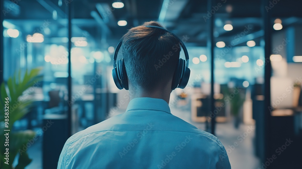 Serene Focused Professional Enjoying Noise-Canceling Headphones in a ...