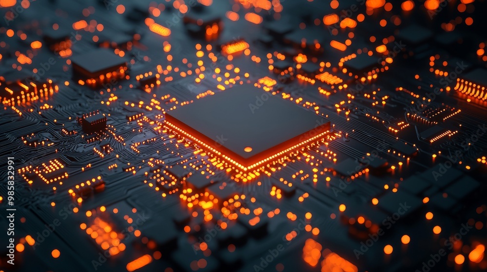 This is an advanced technology concept that uses Microchip. Orange Neon ...