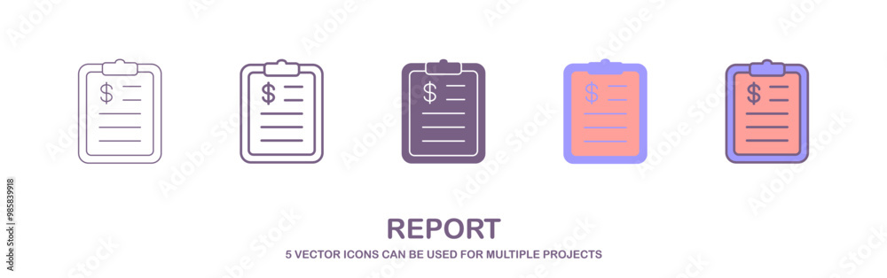 Report Outline Icon, Vector illustration, Set of document related line ...