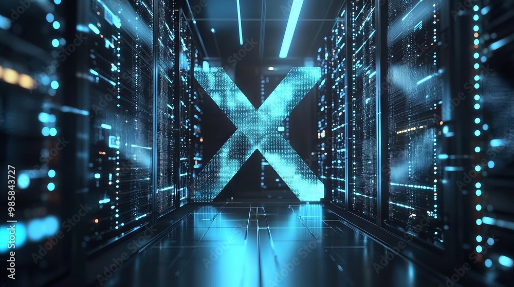 Server racks forming an x sign, symbolizing compute power from social ...