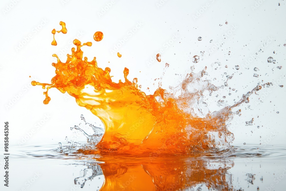 Fire and water splash colliding on solid white background, single ...