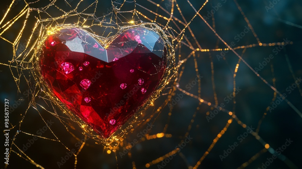 A diamond heart, with a ruby heart centered inside, with tiny pink ...