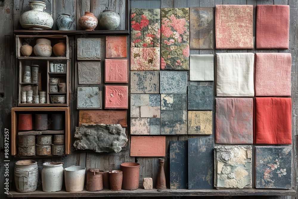 eclectic mood board displaying a diverse array of design elements ...