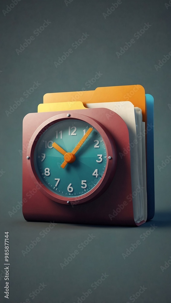 3D pending folder icon with clock symbol, low poly design. Stock ...