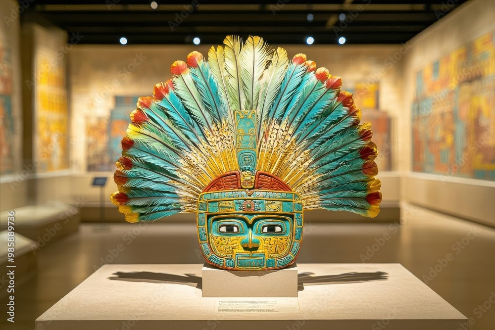 Ancient Aztec Ceremonial Headdress, Museum Display An ancient Aztec ...