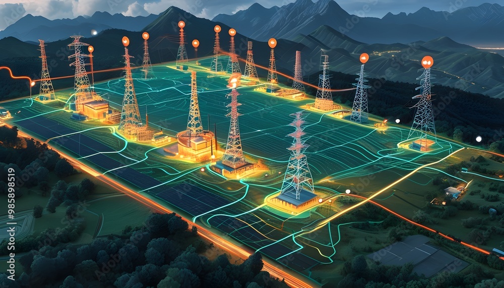 Advanced smart grid map showcasing real-time data overlays and energy ...
