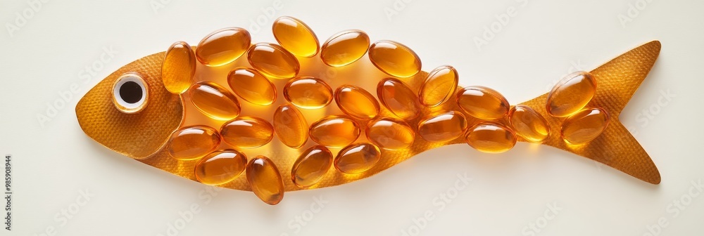 Fish Oil Supplement Capsules Arranged in the Shape of a Fish - Healthy ...