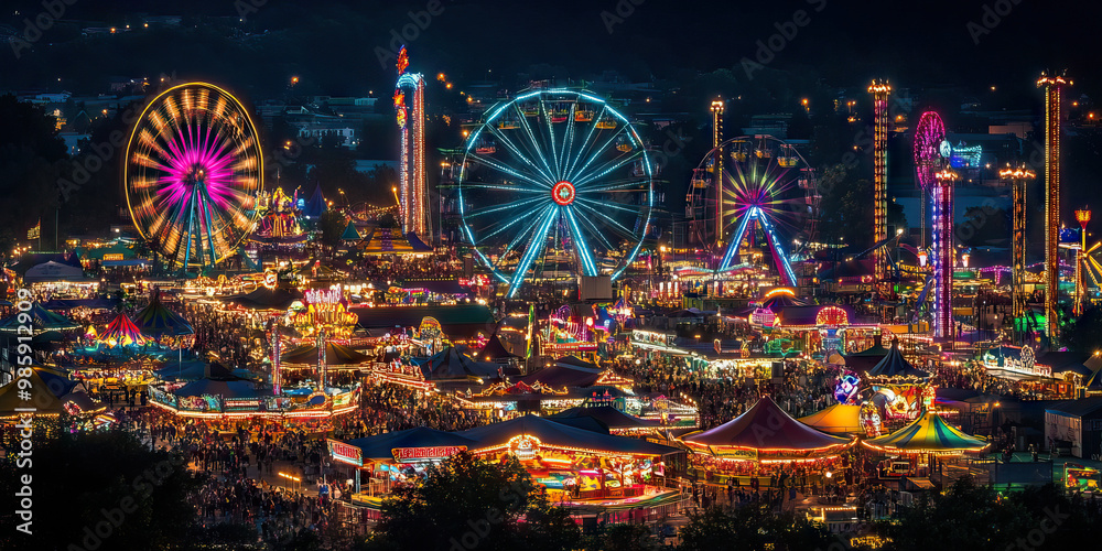Dazzling Lights of the Fair: A sweeping view of the county fairground ...