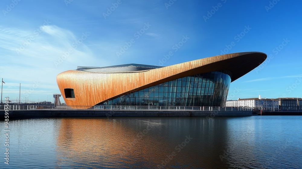 The Welsh Assembly Building in Cardiff Bay, UK, is a modern ...