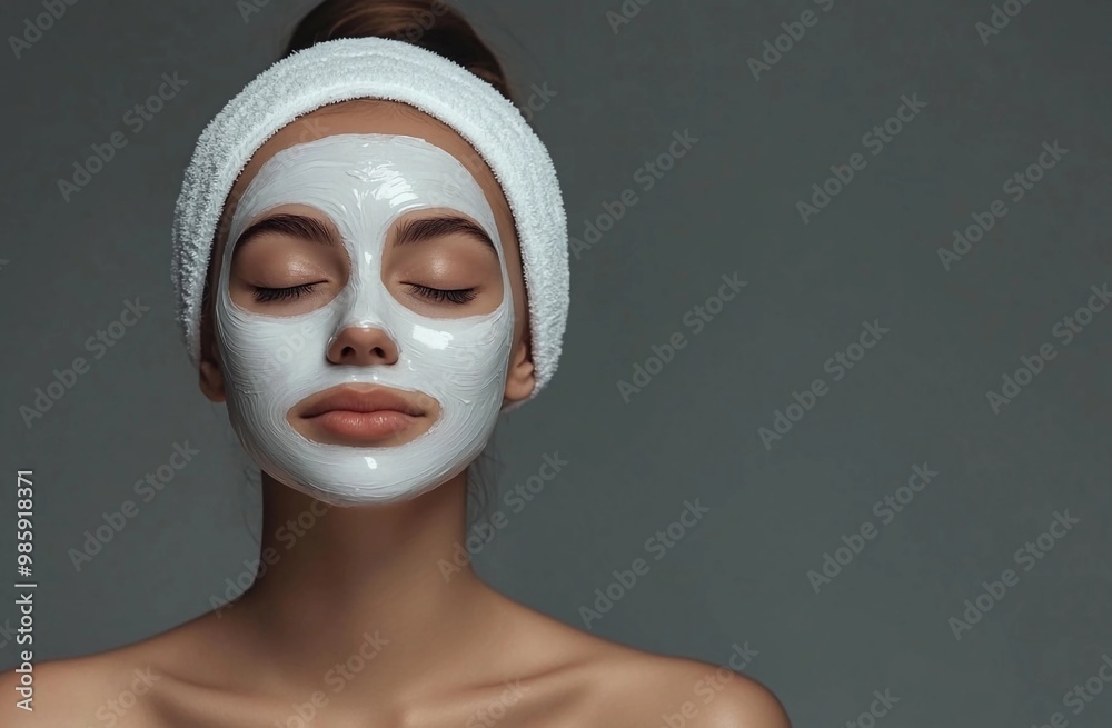 Cosmetology, portrait of a girl, face mask. Minimalism, space for text ...