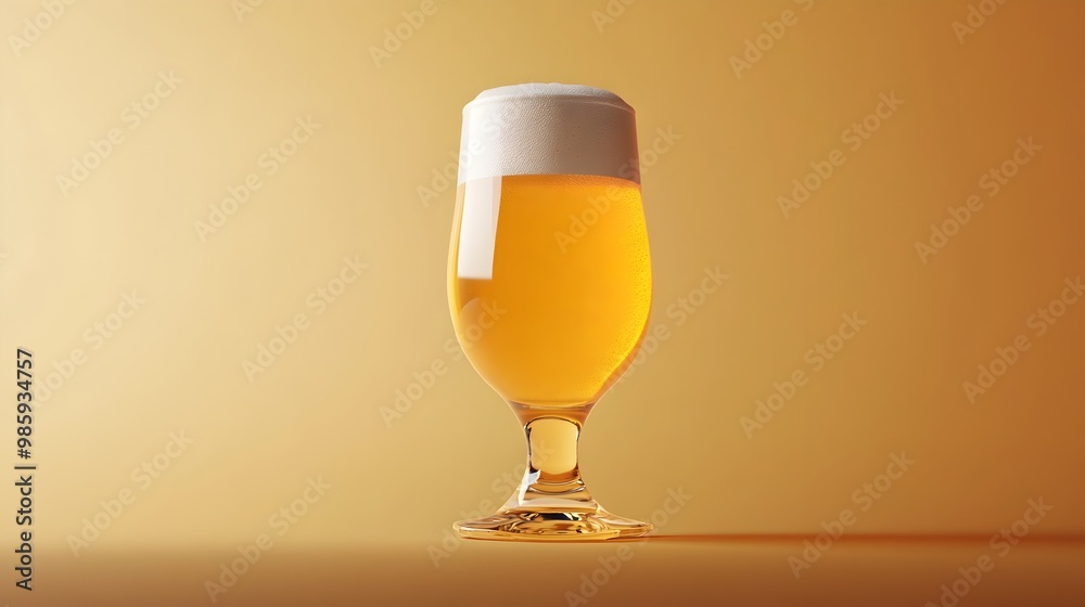 3D rendered of a chilled glass of golden amber lager beer with frothy ...