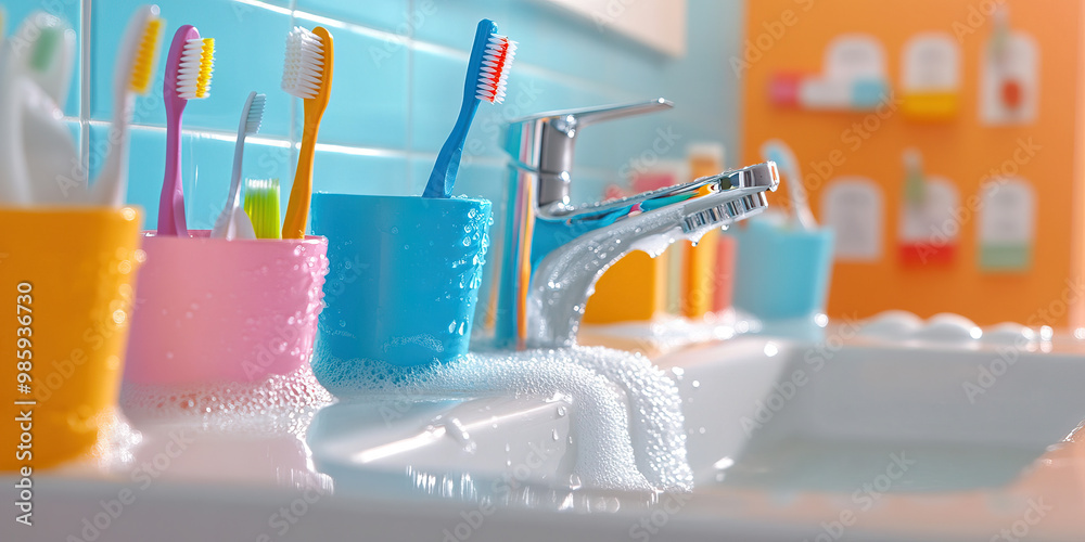 Oral Hygiene Oasis: A sink with fresh, soapy water and toothbrushes at ...