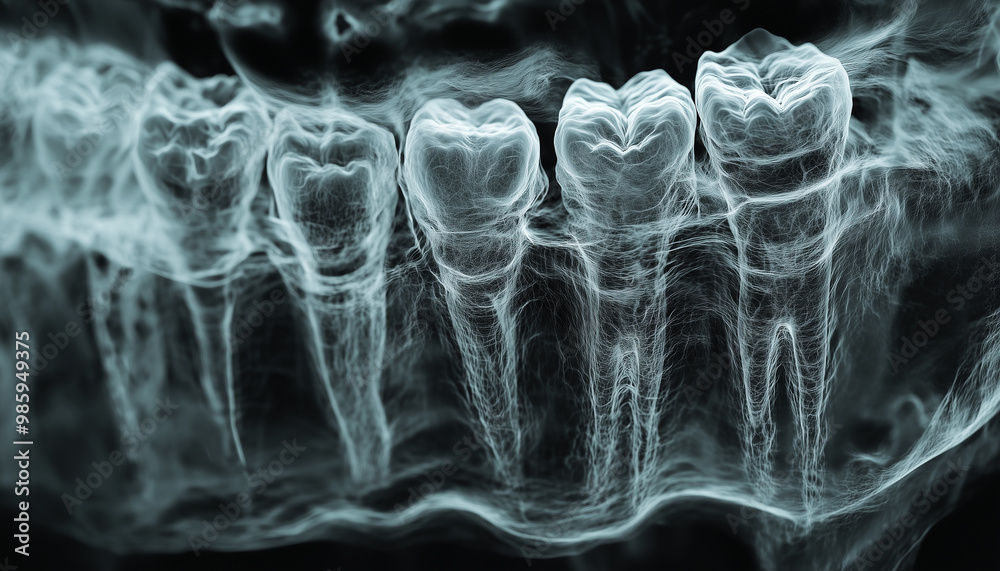 MRI scan of teeth in progress. Detailed layers of bone structure, tooth ...
