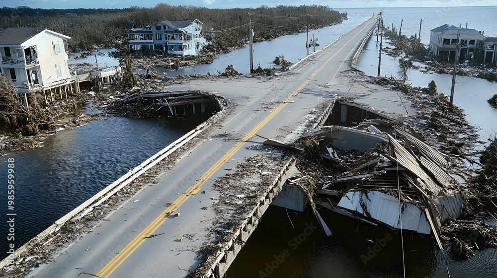 Aftermath of a Severe Storm Bridges Roads and Buildings Severely ...