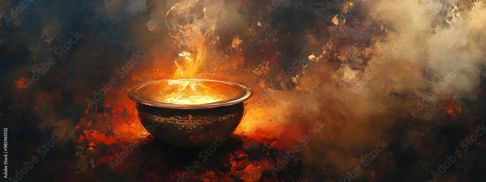 An abstract and ethereal digital depicting Lakshmi s golden pot a ...