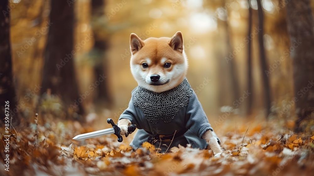 Brave and loyal Shiba Inu dog dressed as a heroic knight wielding a ...