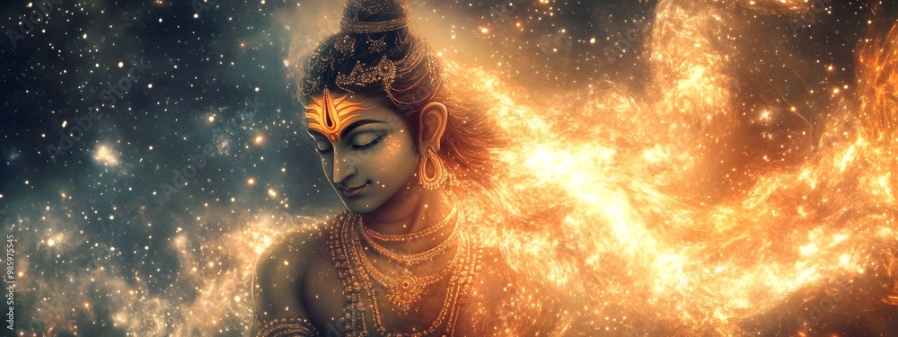 Celestial Divinity A striking digital depicting the Hindu deity Lord ...