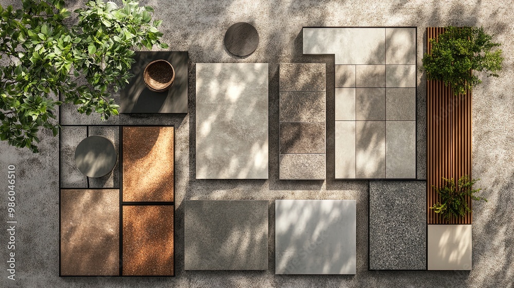 Stylish Overhead Design Layout Featuring Textured and Smooth Surfaces ...