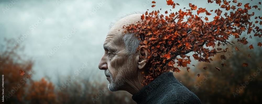 The concept of aging and hair loss is depicted as a receding hairline ...