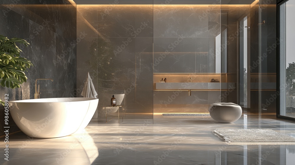 Stunning luxury bathroom with a marble tub, walk-in shower, and modern ...