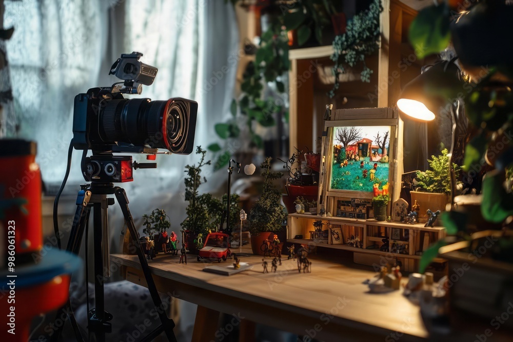 Amateur stop motion animation setup, naive, unpretentious, childlike ...