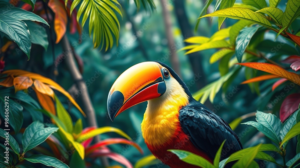 A vibrant tropical forest comes alive with the song of a majestic ...