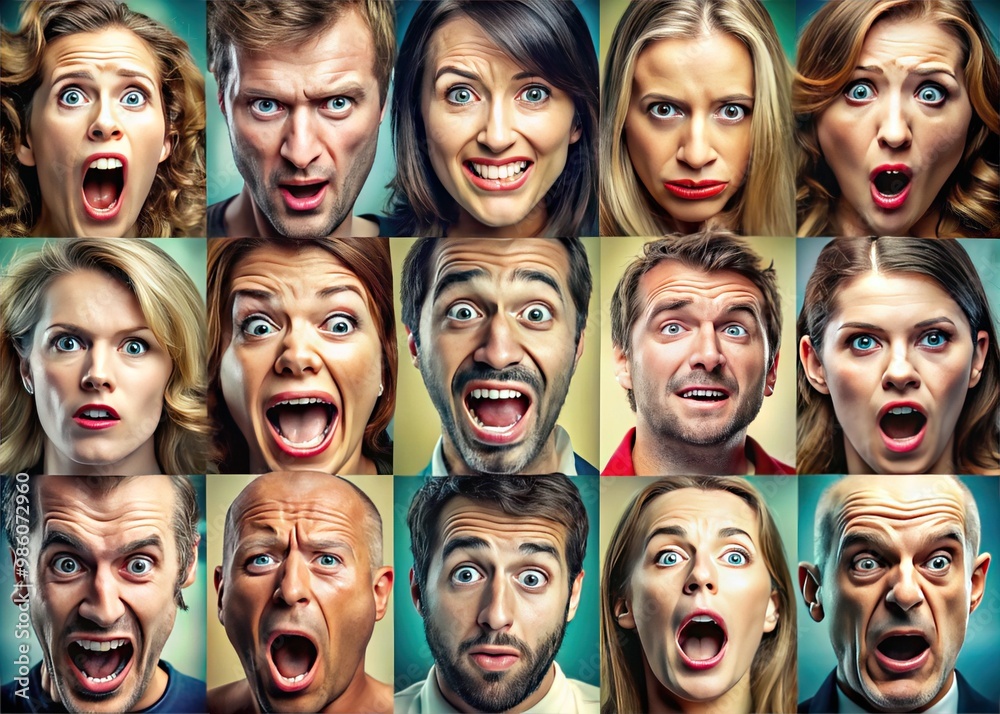 Surreal collages of distorted human faces take shape, blending vibrant ...