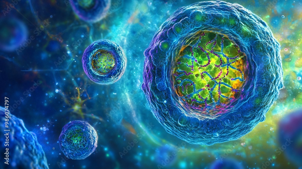 Intracellular View of Eukaryotic Cell Nucleus with Visible Chromosomes ...