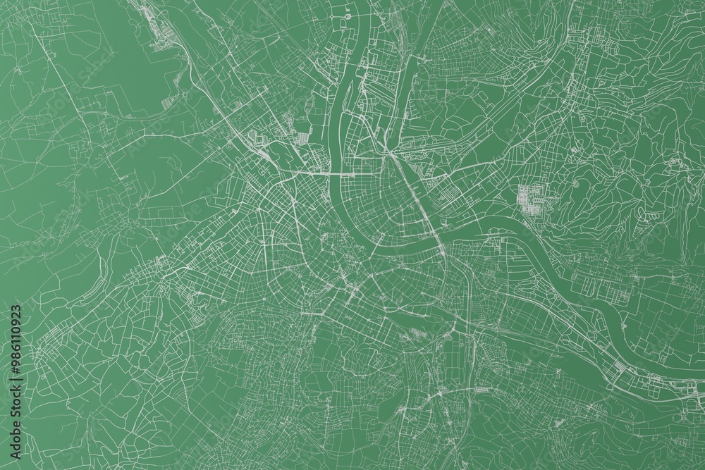 Stylized map of the streets of Basel (Switzerland) made with white ...