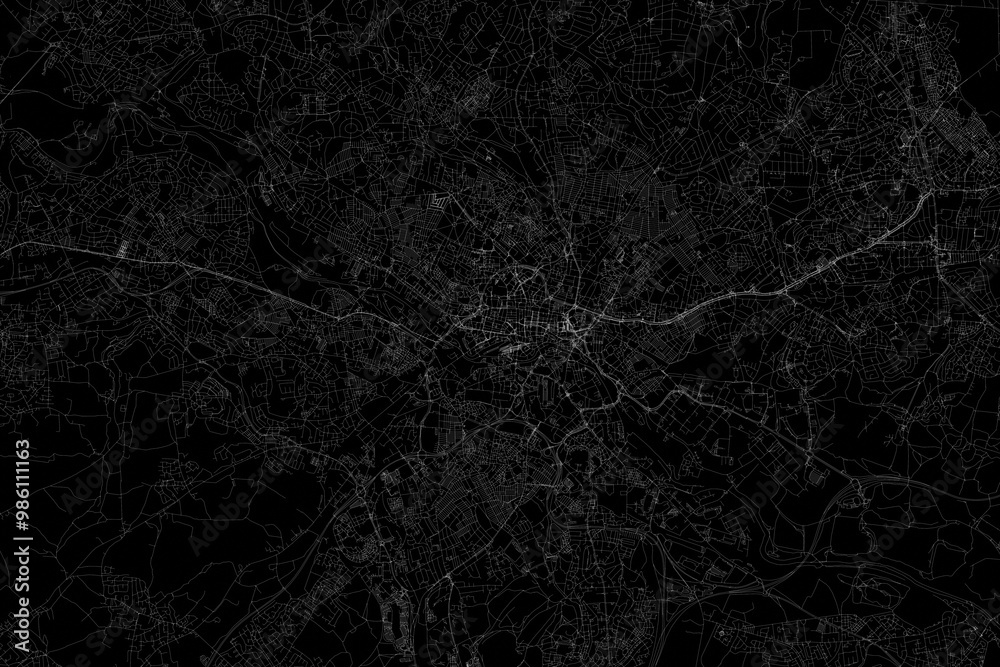 Stylized map of the streets of Leeds (UK) made with white lines on ...