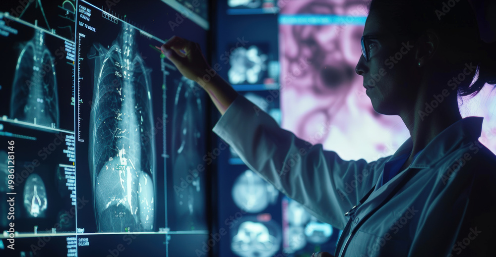 Healthcare Professional Analyzing Brain Scans on Digital Screens ...