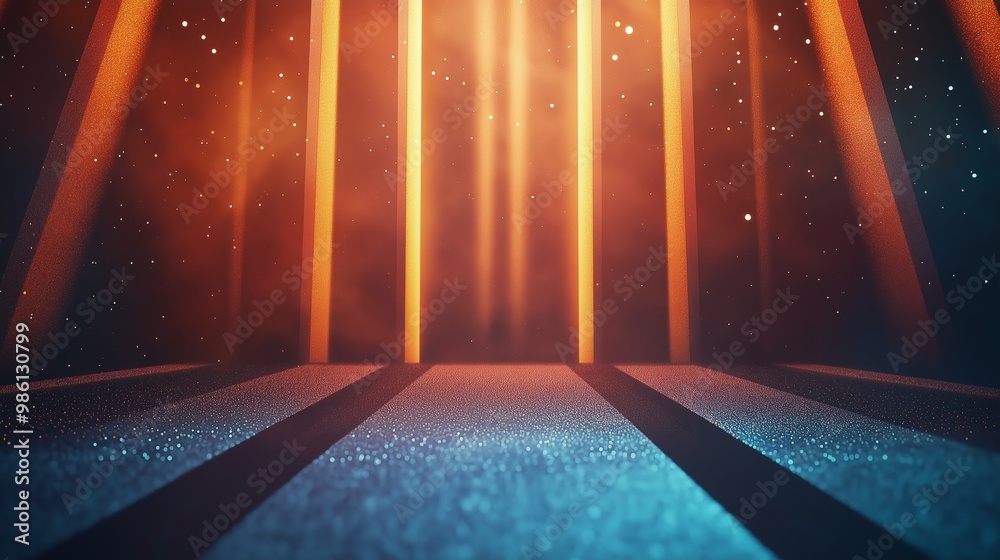 show case stage with red orange spotlights shimmering shining on stage ...