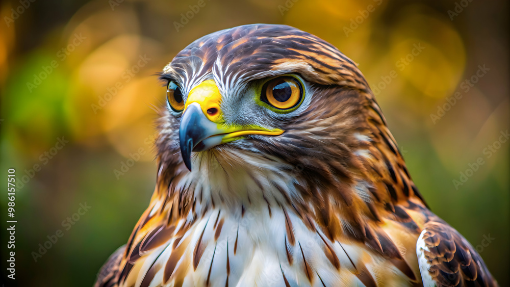 Intense focus of a hawk as it spots its prey from above , predatory ...