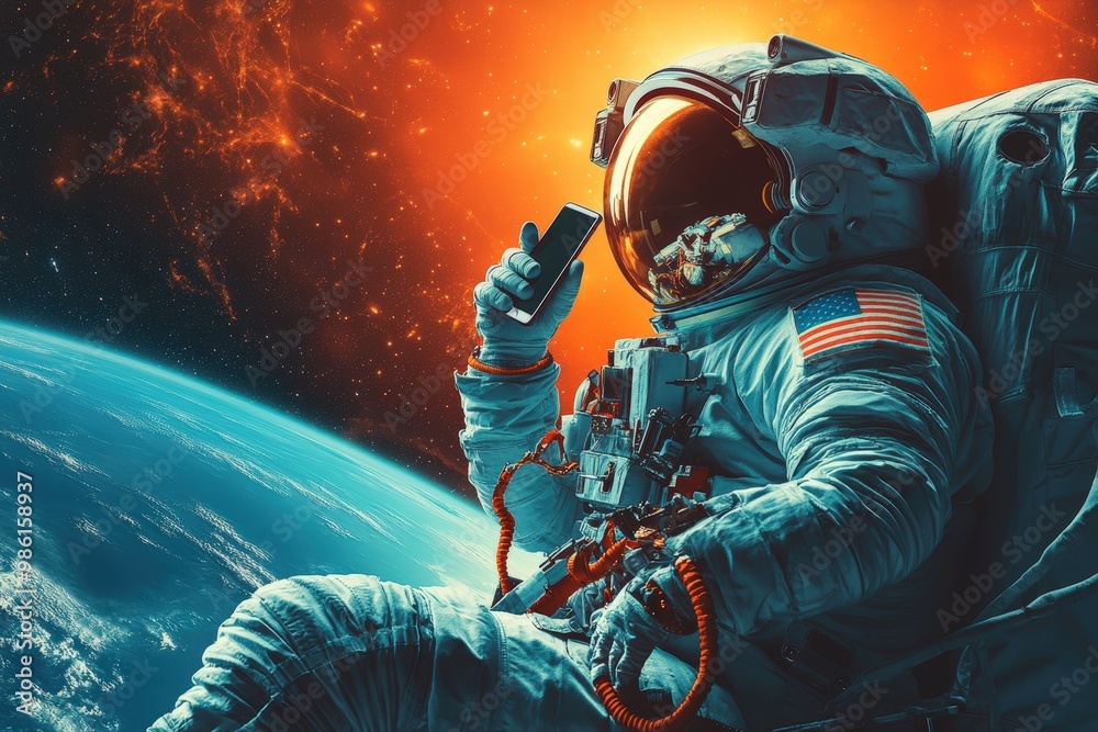 astronaut floating in outer space nebula galaxy stars background ...